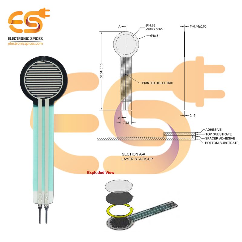 Buy FSR402 Resistance Type Pressure Sensor for Arduino | Electronic Spices