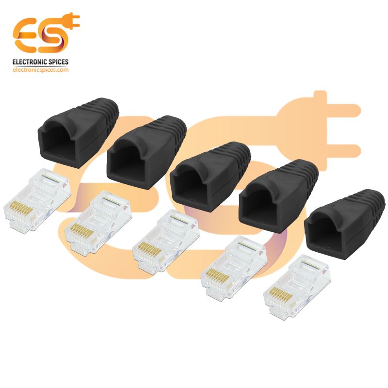 Buy RJ45 Connectors with Black Boot Covers, 5 Pack for Ethernet Cables