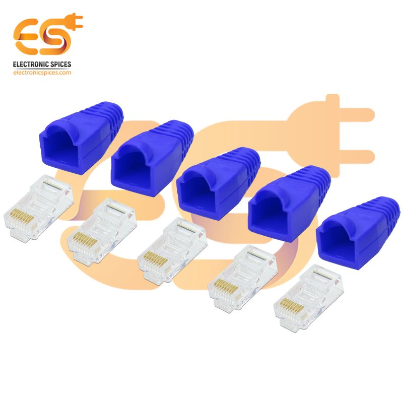 Buy RJ45 Connector with Blue Boots Cover for Ethernet Network Cable (5 ...