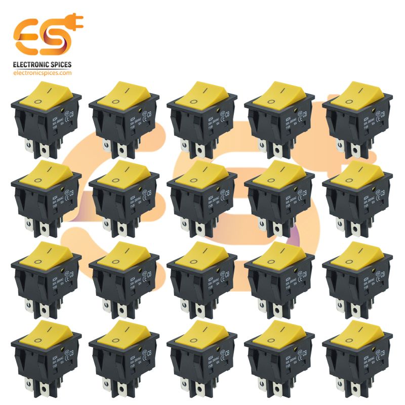 Buy 30A 250V Ac DPST ON - Off Yellow Color 4 Pin Rocker Switch Pack of 100.