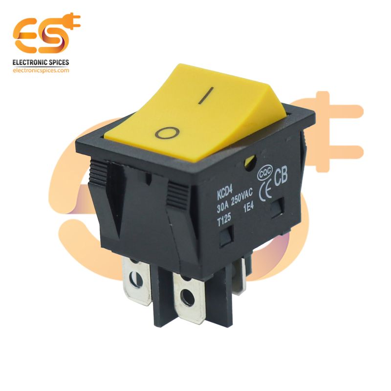 Buy 30A 250V Ac DPST ON - Off Yellow Color 4 Pin Rocker Switch Pack of 100.