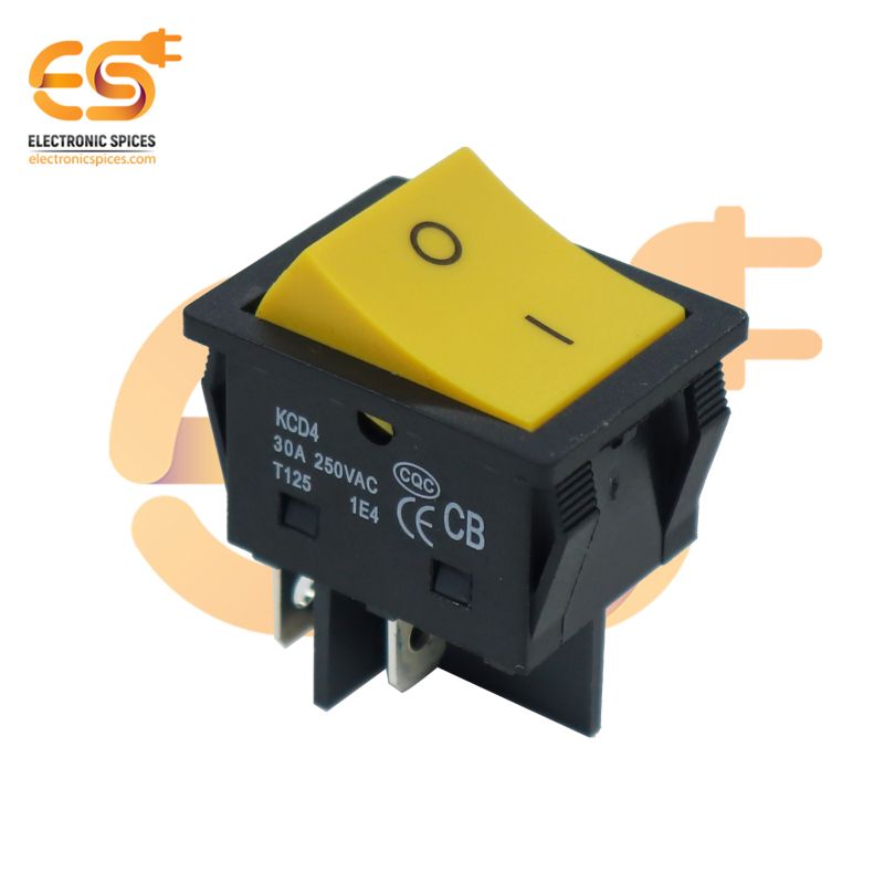Buy 30A 250V Ac DPST ON - Off Yellow Color 4 Pin Rocker Switch Pack of 100.