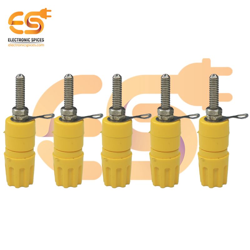 4mm 15A Yellow Female Banana Socket Connectors (5 Pack) - Easy Connections