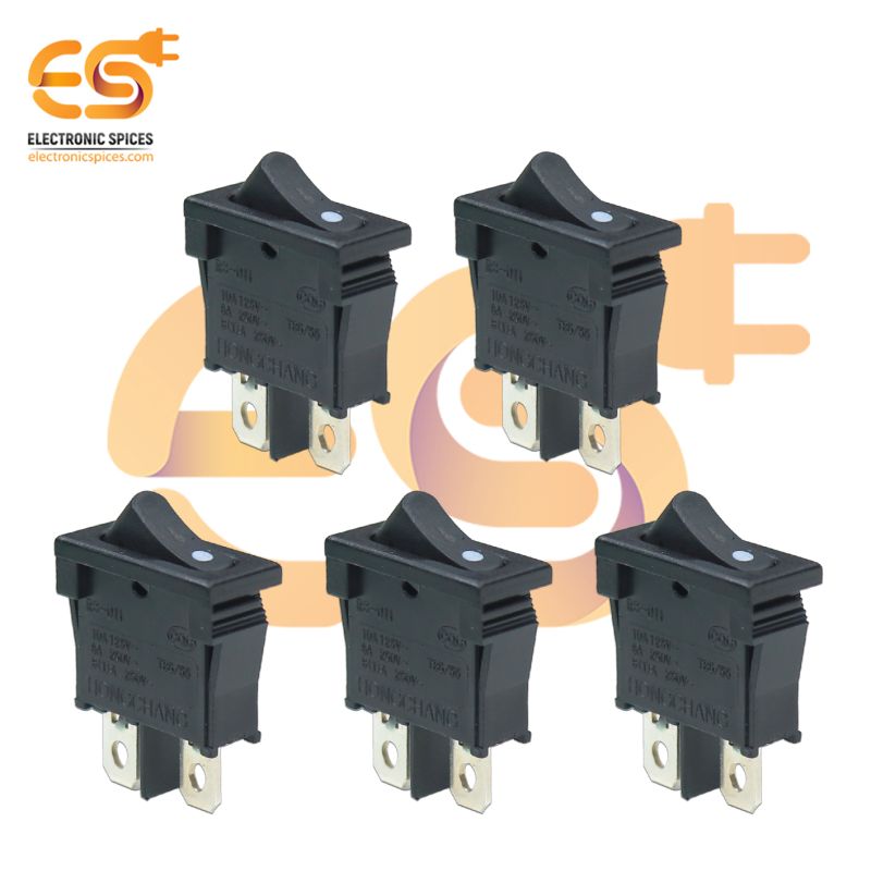 Buy 6A 250V Black Color 2 Pin Rocker Switch Pack of 5 | Electronicspices