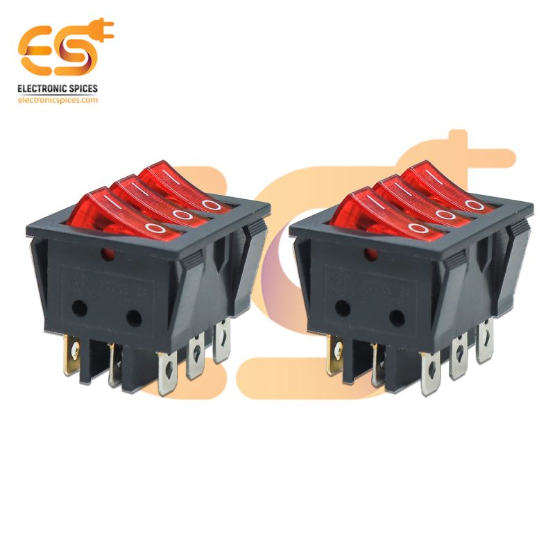 Buy KCD3 16A/30A 250V 9-Pin 3-Way SPST Plastic Rocker Switch with Red ...