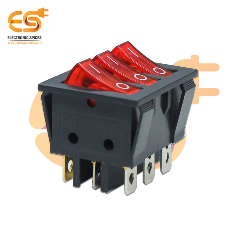 Buy KCD3 16A/30A 250V 9-Pin 3-Way SPST Plastic Rocker Switch with Red ...
