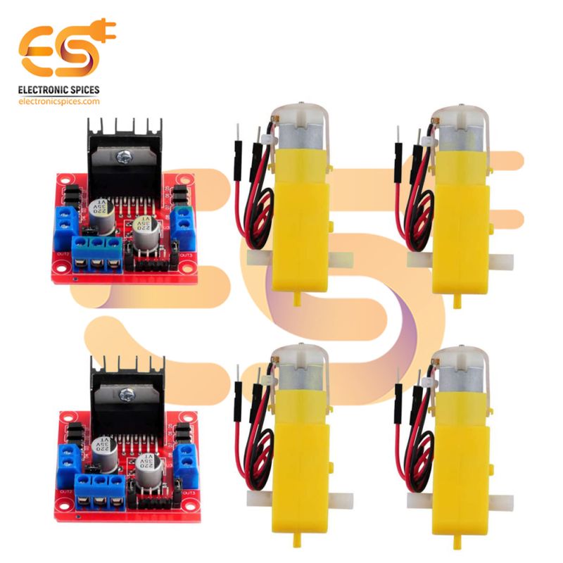 Buy Combo of L298N Motor Driver With Dual Shaft BO Motor Kit Dc Gearbox ...