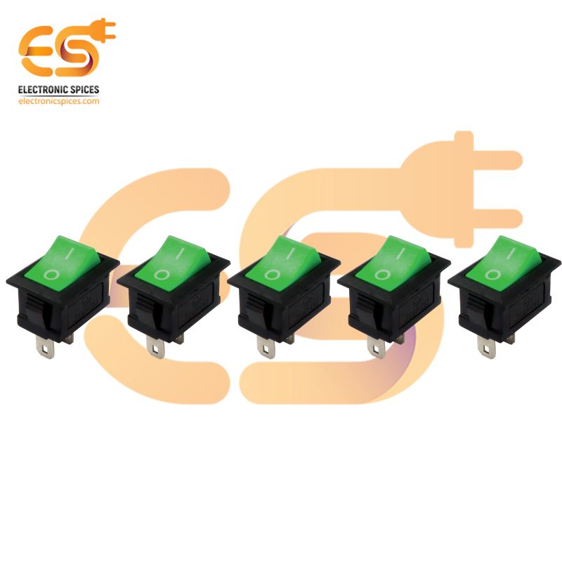 KCD 1 - 101 6A 250V Ac 2 Pin SPST Green Color Rocker Switch Pack of 5 ...