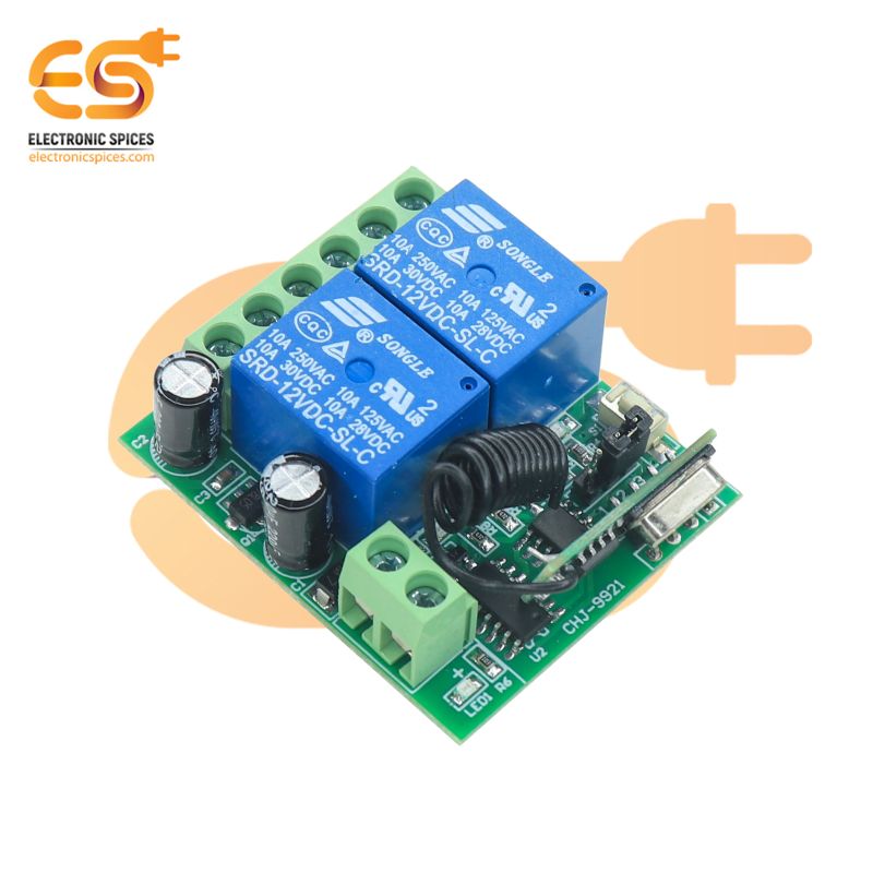 DC 12V Dual Channel RF Relay Module with Remote Control - Electronic Spices