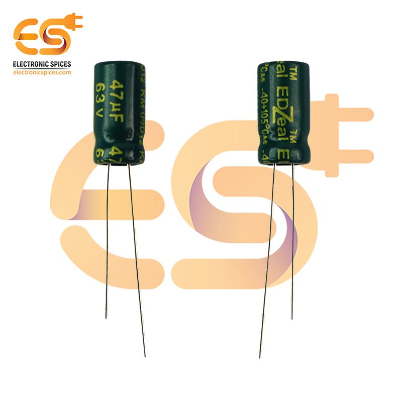 47uf / 63V Electrolytic Capacitor 6.3 X 12mm (Green) Pack of 5