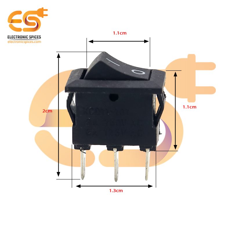 Buy KCD11-101 3A 250V AC black color 3 pin SPDT mini plastic rocker ...