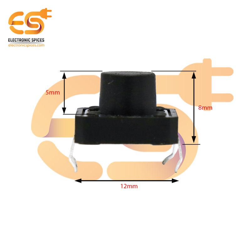 Buy 12 x 12 x 8mm Black color tactile momentary push button switch pack ...