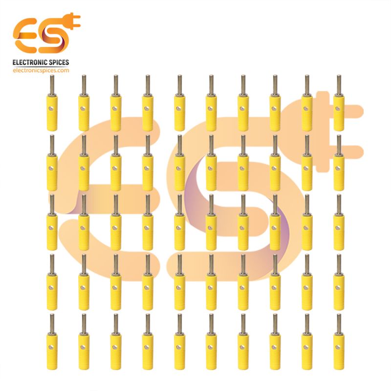 Buy 4mm 15A Yellow color Male plug banana connectors pack of 50pcs
