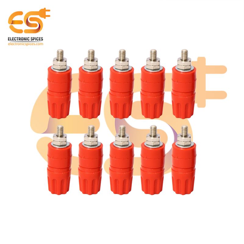 Buy 4mm 10A Red color Female socket banana connectors pack of 10pcs