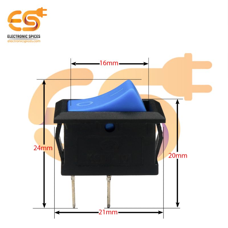 Buy KCD 002 6A 250V AC 2 pin SPST Blue plastic rocker switch