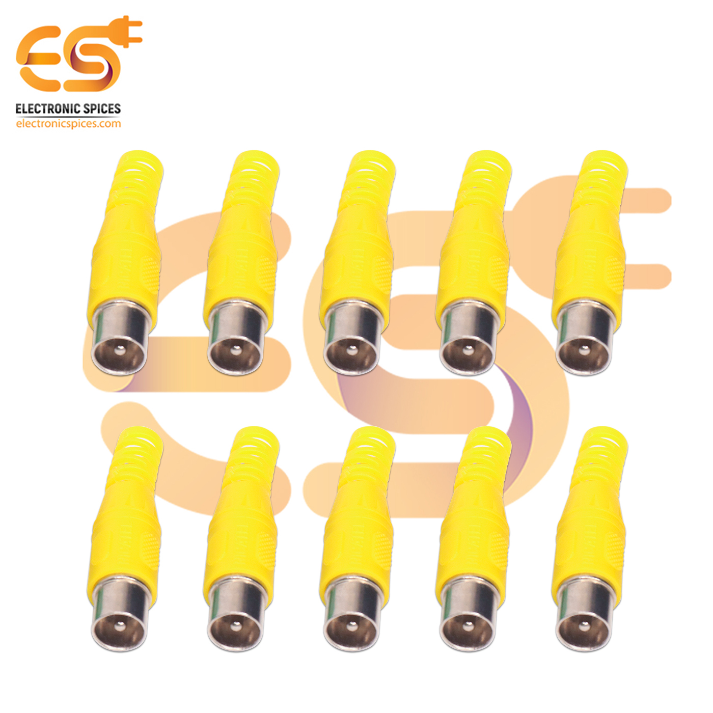 Buy Yellow color RCA Male plug solder audio connectors pack of 50pcs
