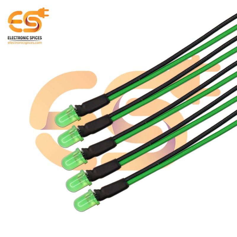 Buy 5mm Green color LED round shape with wire attach