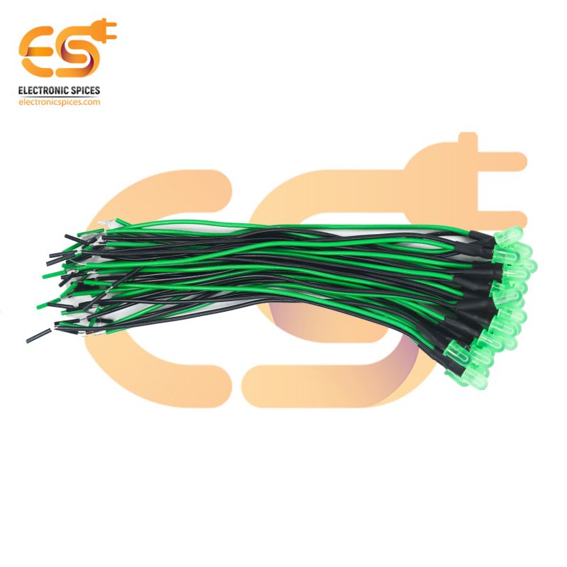 Buy 5mm Green color LED round shape with wire attach