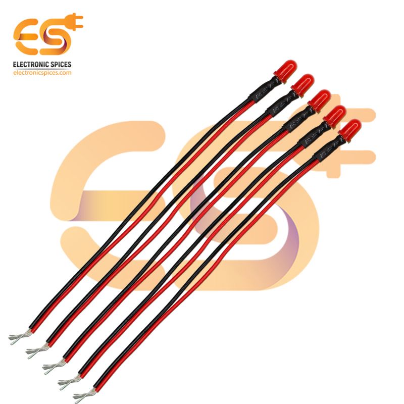 Buy 5mm Red color LED round shape with wire attach