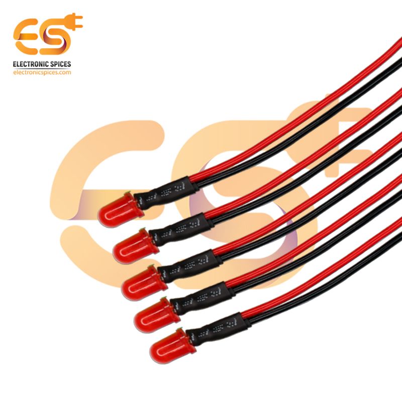 Buy 5mm Red color LED round shape with wire attach