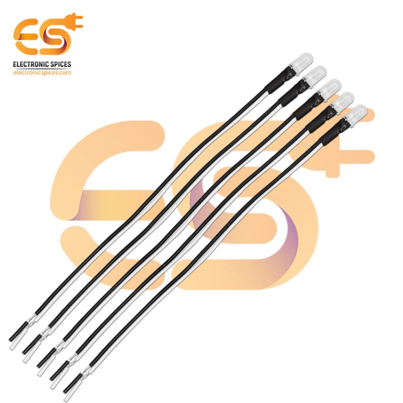 Buy 5mm White color LED round shape with wire attach