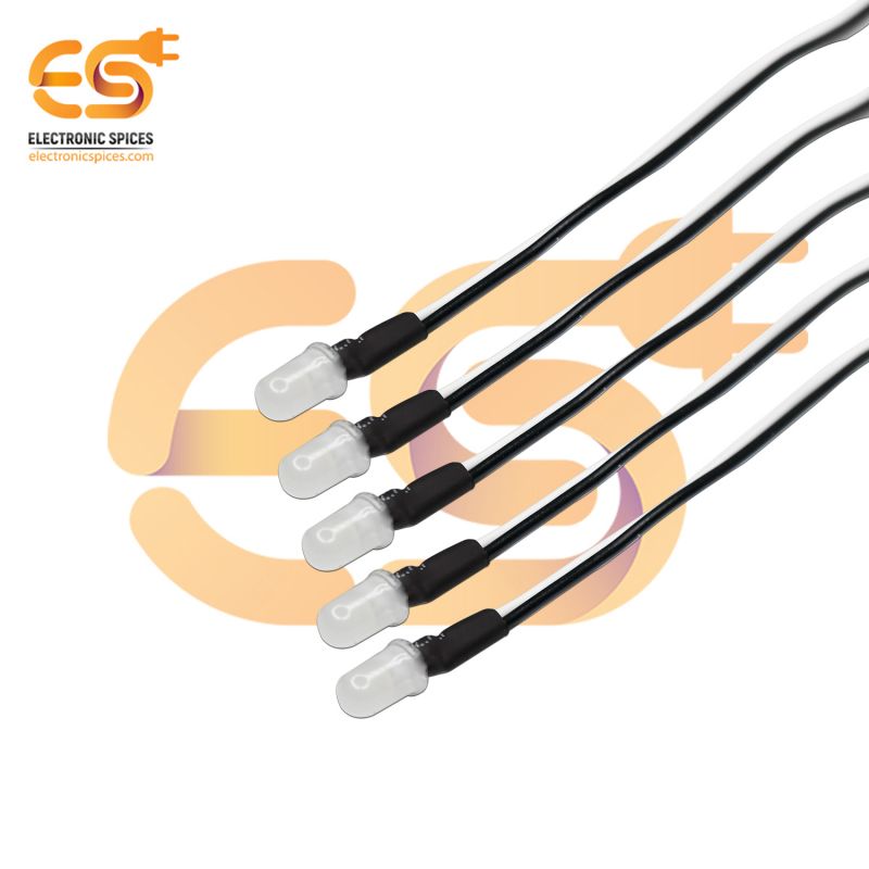 Buy 5mm White color LED round shape with wire attach