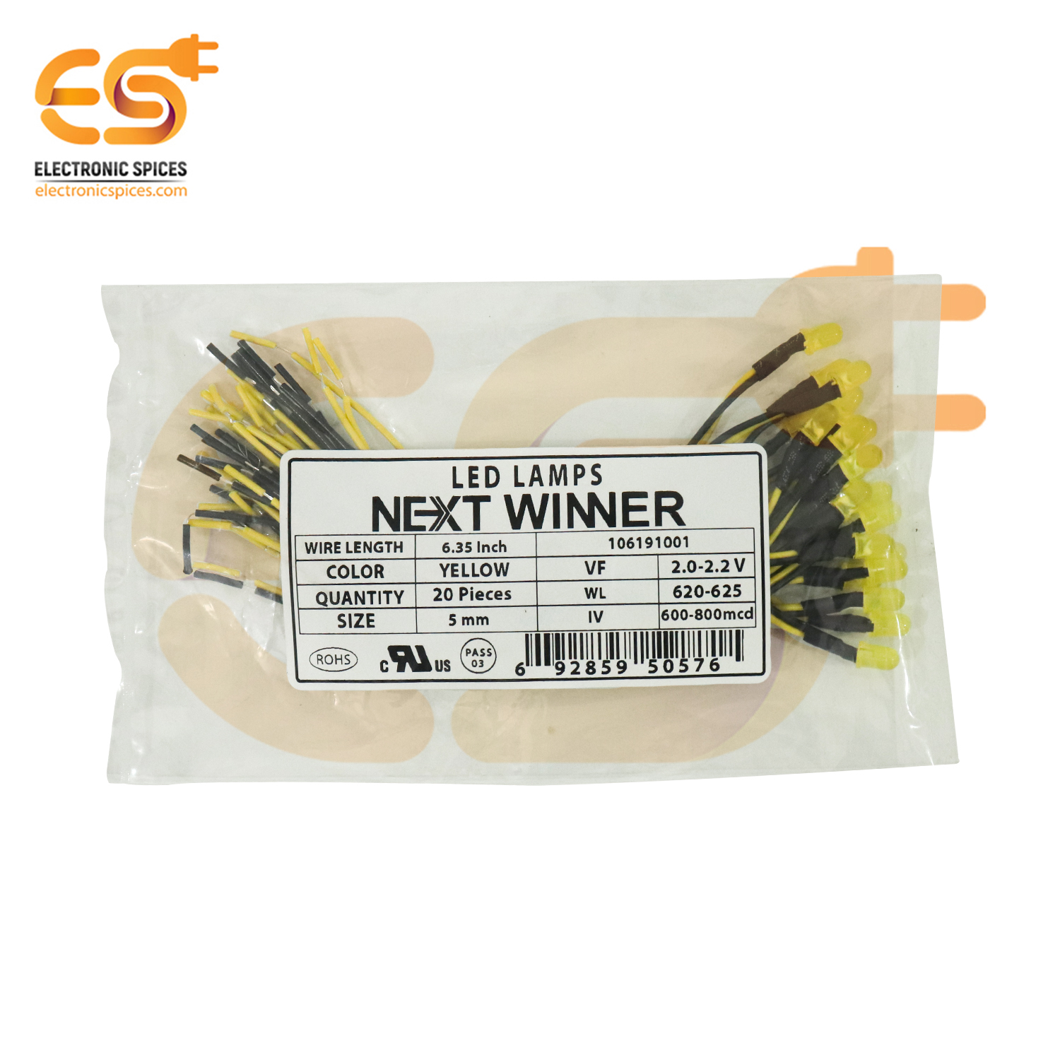 Buy 5mm Yellow color LED round shape with wire attach pack of 20pcs ...