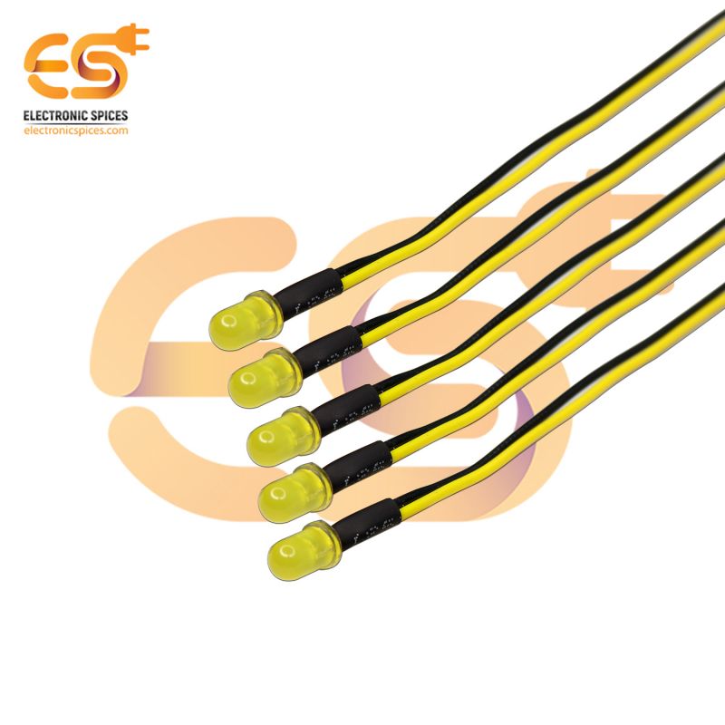 Buy 5mm Yellow color LED round shape with wire attach pack of 20pcs ...