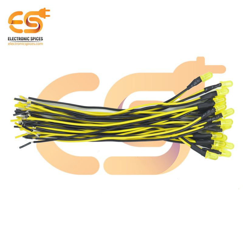 Buy 5mm Yellow color LED round shape with wire attach pack of 20pcs ...