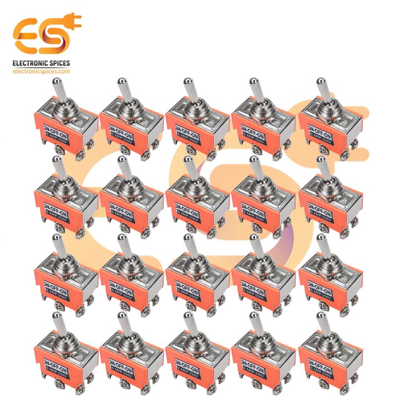 20A 250V 6-Pin Mini Toggle Switch ON/OFF (Orange) - 20pcs | Electronics ...
