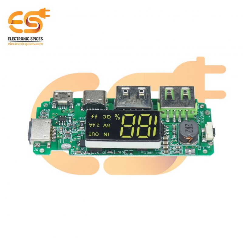 Dual USB Micro/Type-C Power Bank Module with LED Display