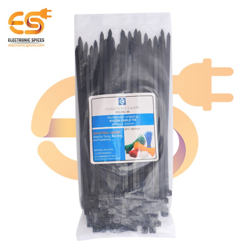 Keep Your Wiring Safe and Secure with 4.8x200mm Black Nylon 66 Cable Ties