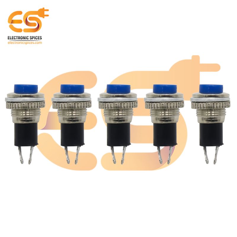 10mm Panel Mount Momentary Push Button Switch Blue Color Pack of 5