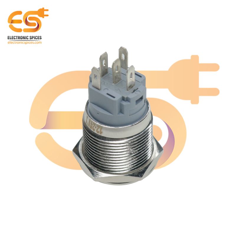 19 mm 12-24V Ring Light Latching Push Button Metal Switch with Yellow ...