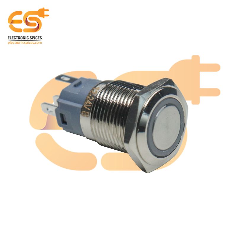 Buy 16mm 12-24V Ring Light Latching Push Button Metal Switch with Blue ...