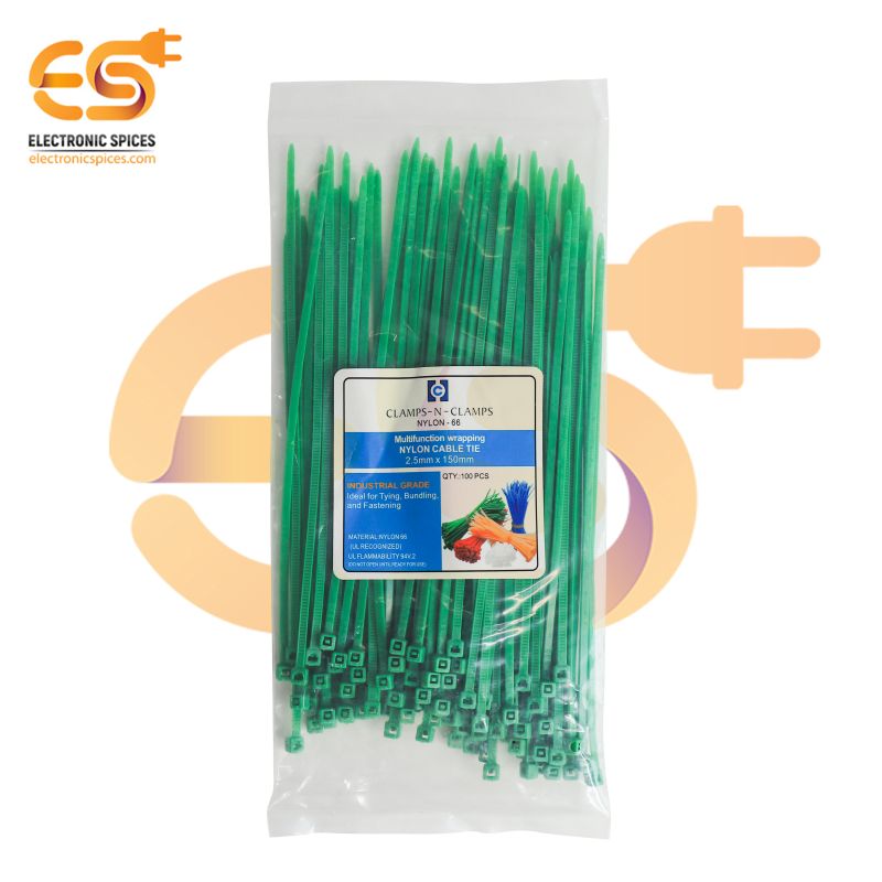 Buy 2.5mm x 150mm Green Color Multi-purpose Self Locking Cable Ties ...