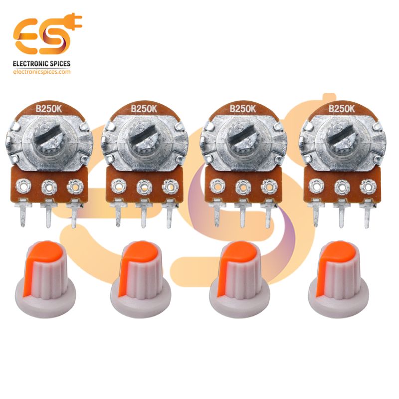 Buy 250K 3-Pin Round-Shaft Rotary Potentiometer Combo, Pack of 4 with ...