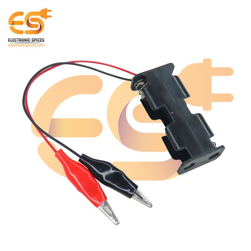 Buy an AA 2 cells Battery holder hard plastic case with Alligator Clips