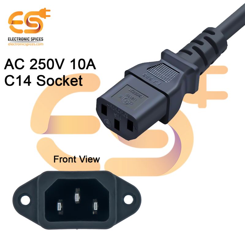 C14 Adapter Power Connector Socket Screw Mount 3 Pins Inlet Power Plug ...
